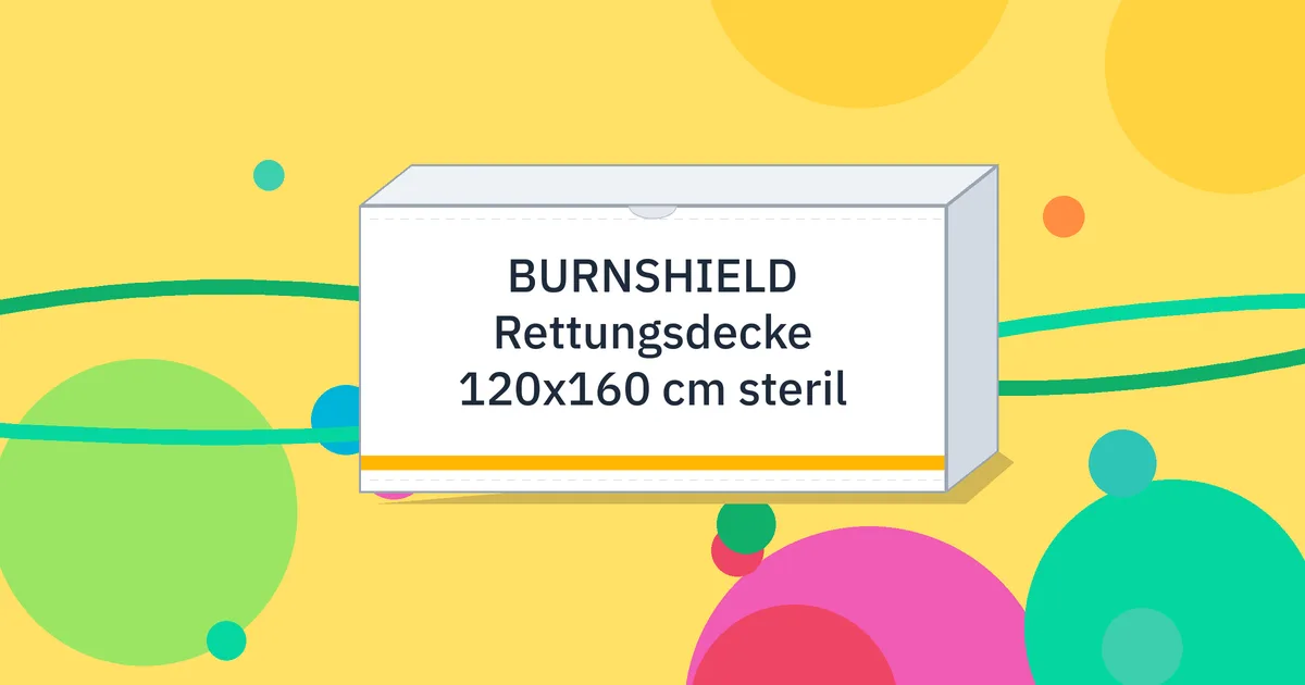 Symbolbild: Packung mit der Aufschrift BURNSHIELD Rettungsdecke 120x160 cm steril (PZN 18669896) – Verfügbarkeit und Bezug in Apotheken in Frankfurt am Main