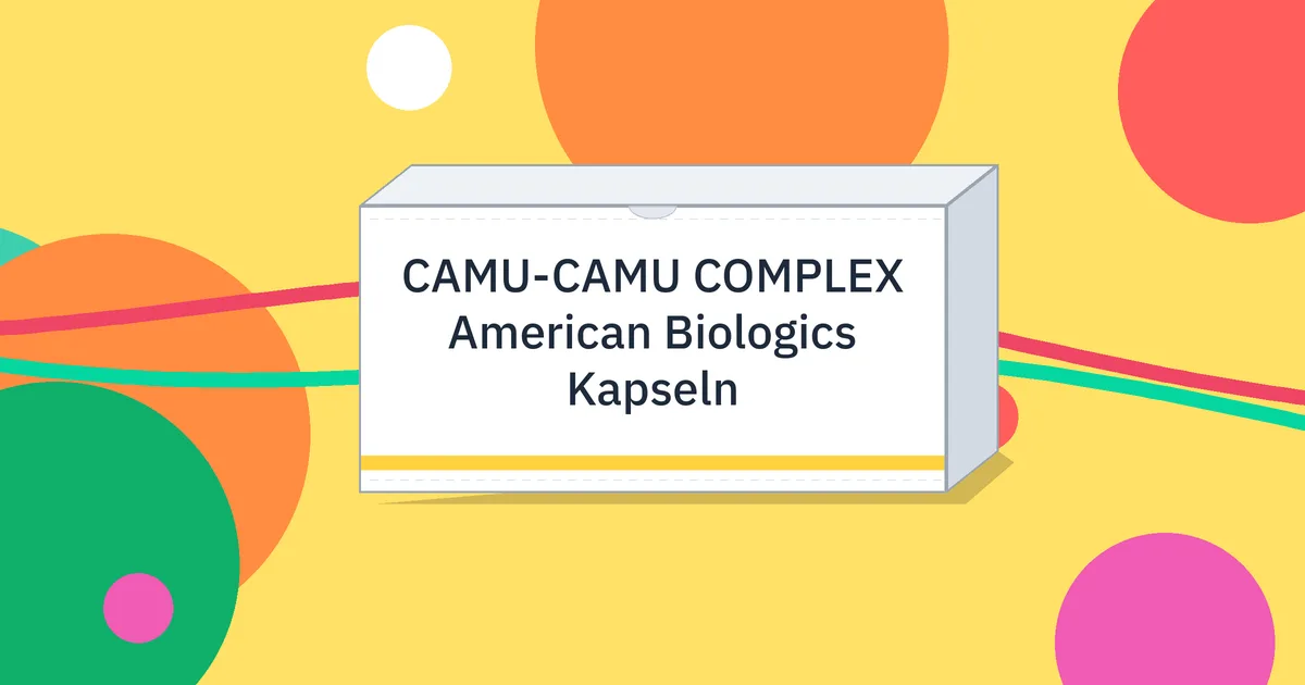 Symbolbild: Packung mit der Aufschrift CAMU-CAMU COMPLEX American Biologics Kapseln (PZN 20041857) – Verfügbarkeit und Bezug in Apotheken in Frankfurt am Main