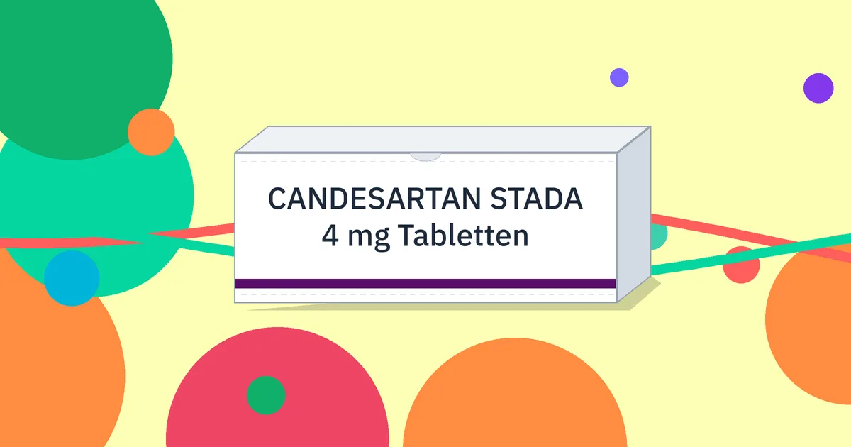 Symbolbild: Packung mit der Aufschrift CANDESARTAN STADA 4 mg Tabletten (PZN 09443101) – Verfügbarkeit und Bezug in Apotheken in Frankfurt am Main