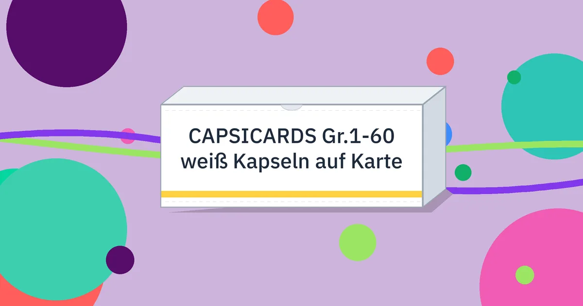 Symbolbild: Packung mit der Aufschrift CAPSICARDS Gr.1-60 weiß Kapseln auf Karte (PZN 09225539) – Verfügbarkeit und Bezug in Apotheken in Frankfurt am Main