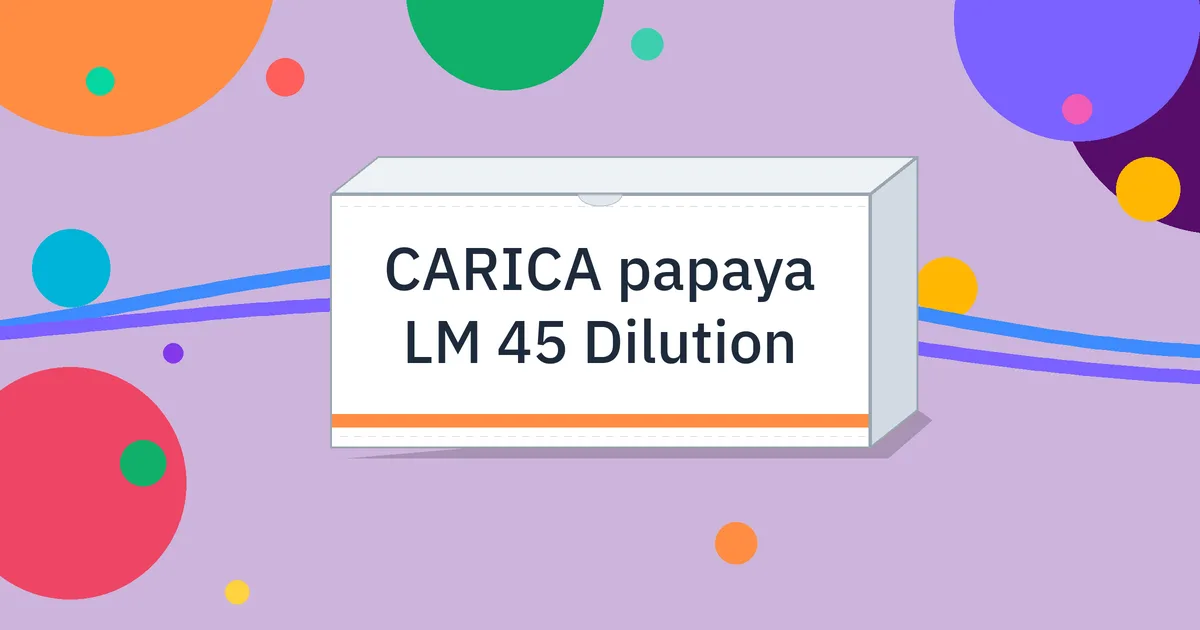 Symbolbild: Packung mit der Aufschrift CARICA papaya LM 45 Dilution (PZN 13430802) – Verfügbarkeit und Bezug in Apotheken in Frankfurt am Main