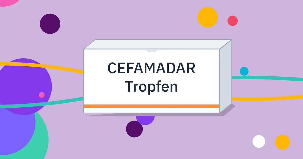 Symbolbild: Packung mit der Aufschrift CEFAMADAR Tropfen (PZN 07306989) – Verfügbarkeit und Bezug in Apotheken in Frankfurt am Main