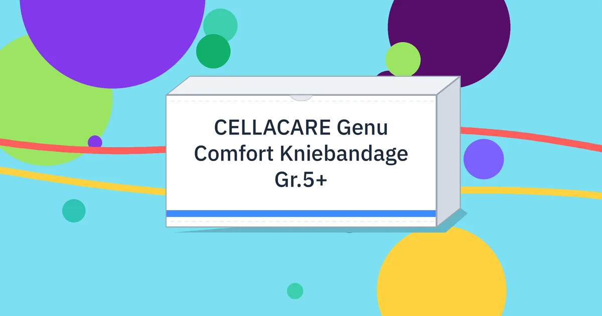 Symbolbild: Packung mit der Aufschrift CELLACARE Genu Comfort Kniebandage Gr.5+ (PZN 15253741) – Verfügbarkeit und Bezug in Apotheken in Frankfurt am Main
