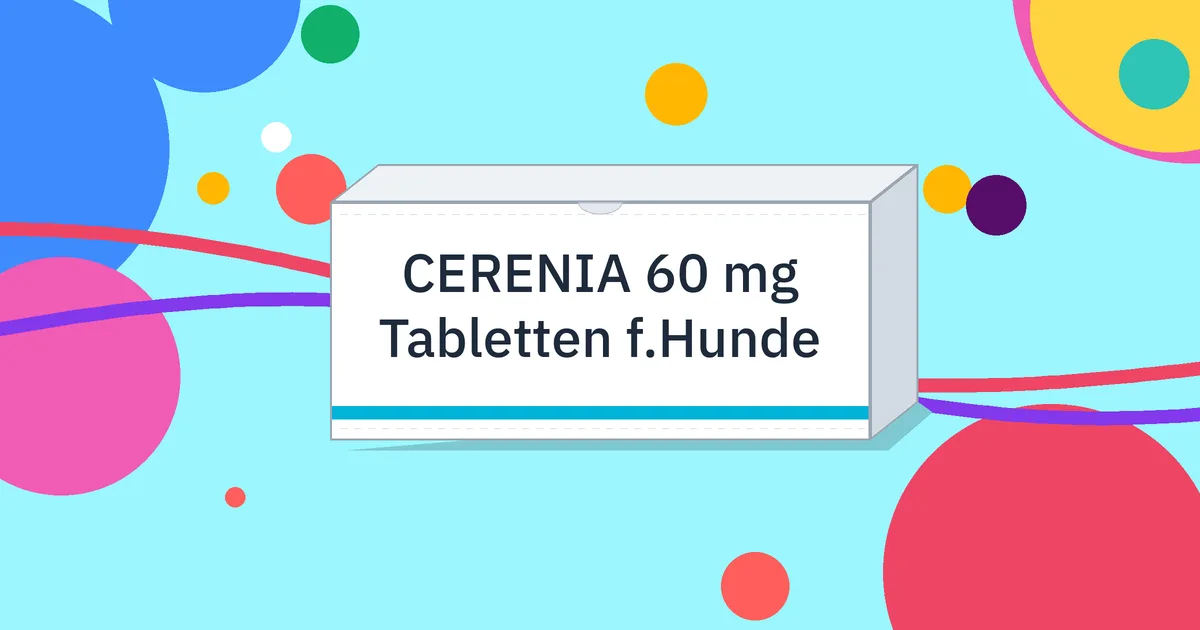 Symbolbild: Packung mit der Aufschrift CERENIA 60 mg Tabletten f.Hunde (PZN 03411407) – Verfügbarkeit und Bezug in Apotheken in Frankfurt am Main