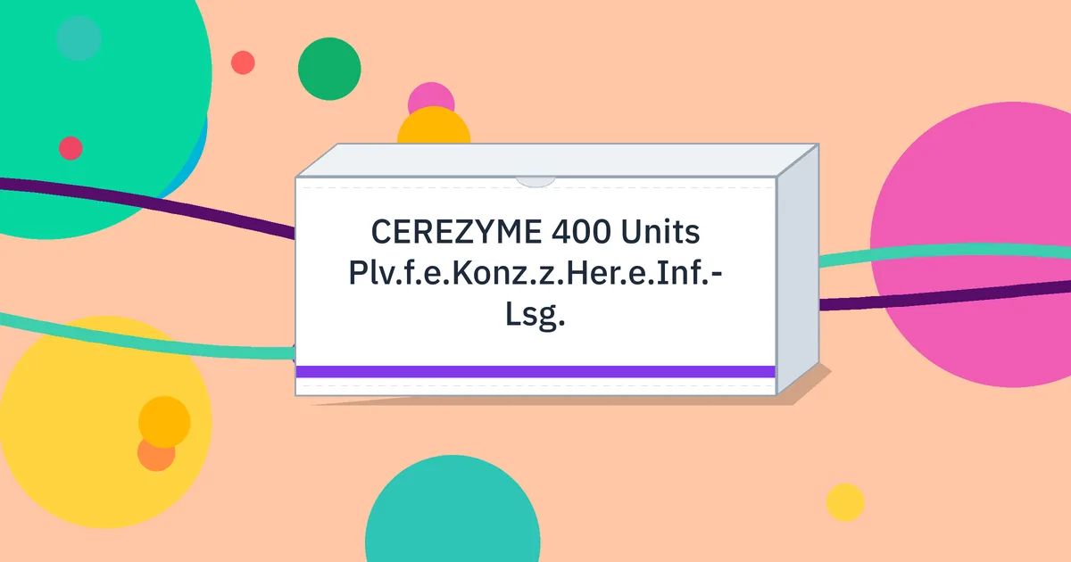 Symbolbild: Packung mit der Aufschrift CEREZYME 400 Units Plv.f.e.Konz.z.Her.e.Inf.-Lsg. (PZN 17203440) – Verfügbarkeit und Bezug in Apotheken in Frankfurt am Main