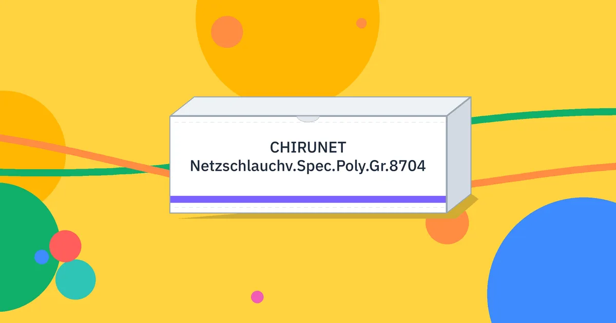Symbolbild: Packung mit der Aufschrift CHIRUNET Netzschlauchv.Spec.Poly.Gr.8704 (PZN 00478724) – Verfügbarkeit und Bezug in Apotheken in Frankfurt am Main