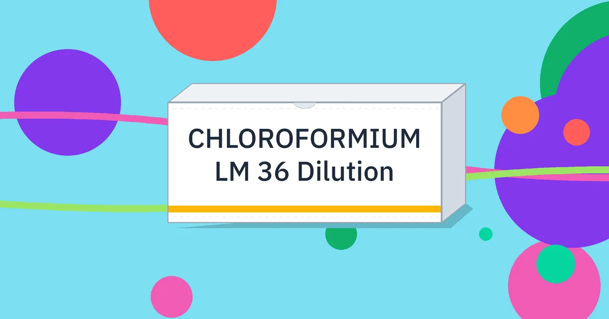 Symbolbild: Packung mit der Aufschrift CHLOROFORMIUM LM 36 Dilution (PZN 13444773) – Verfügbarkeit und Bezug in Apotheken in Frankfurt am Main