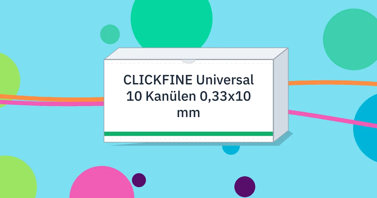 Symbolbild: Packung mit der Aufschrift CLICKFINE Universal 10 Kanülen 0,33x10 mm (PZN 17831455) – Verfügbarkeit und Bezug in Apotheken in Frankfurt am Main