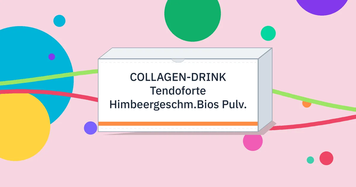 Symbolbild: Packung mit der Aufschrift COLLAGEN-DRINK Tendoforte Himbeergeschm.Bios Pulv. (PZN 20808388) – Verfügbarkeit und Bezug in Apotheken in Frankfurt am Main