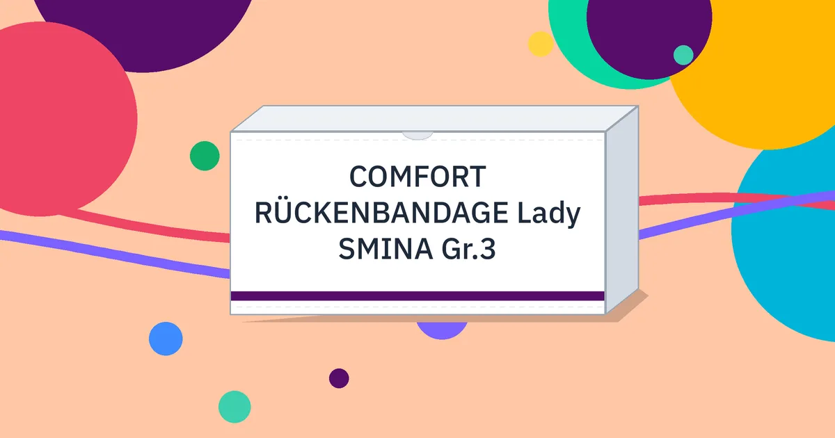 Symbolbild: Packung mit der Aufschrift COMFORT RÜCKENBANDAGE Lady SMINA Gr.3 (PZN 20163247) – Verfügbarkeit und Bezug in Apotheken in Frankfurt am Main