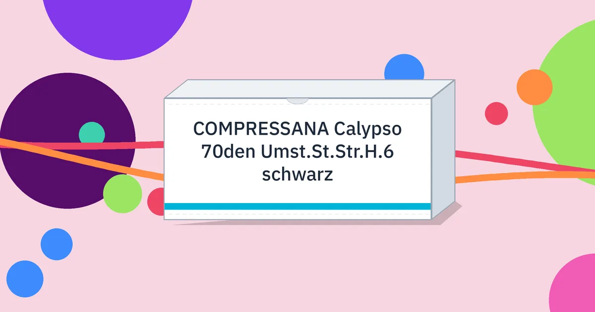 Symbolbild: Packung mit der Aufschrift COMPRESSANA Calypso 70den Umst.St.Str.H.6 schwarz (PZN 07719289) – Verfügbarkeit und Bezug in Apotheken in Frankfurt am Main