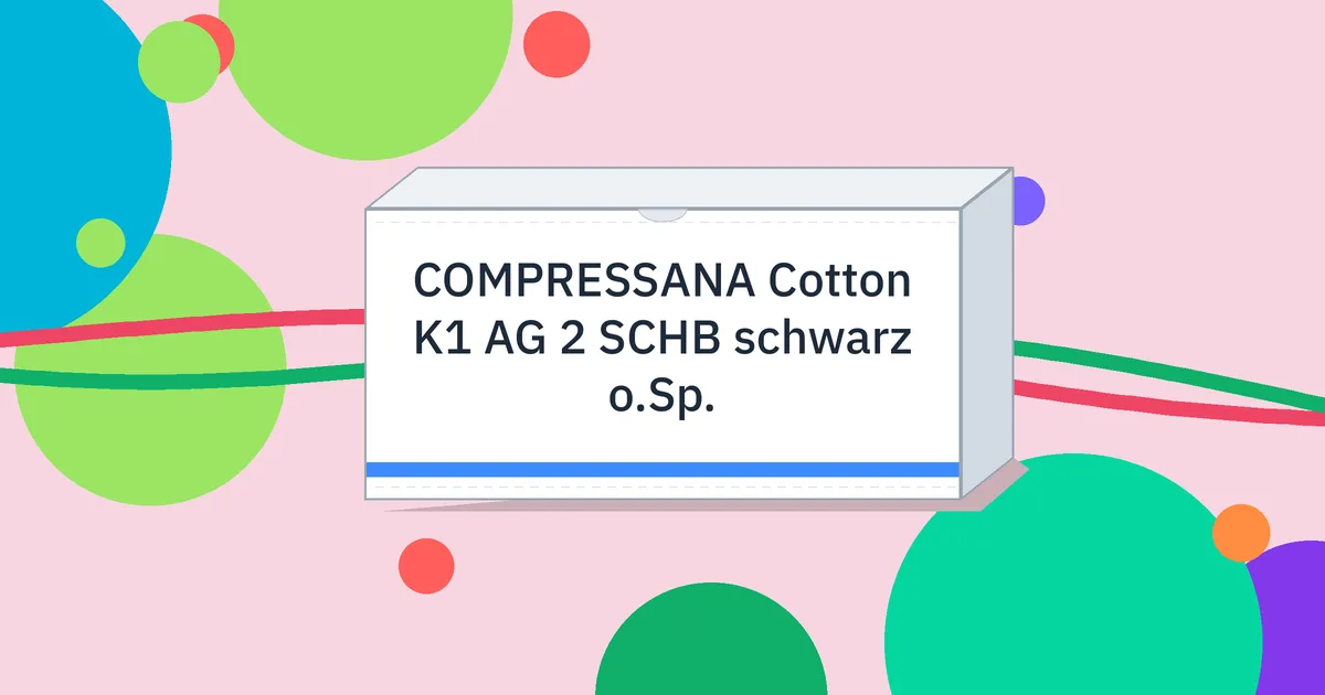 Symbolbild: Packung mit der Aufschrift COMPRESSANA Cotton K1 AG 2 SCHB schwarz o.Sp. (PZN 16959561) – Verfügbarkeit und Bezug in Apotheken in Frankfurt am Main