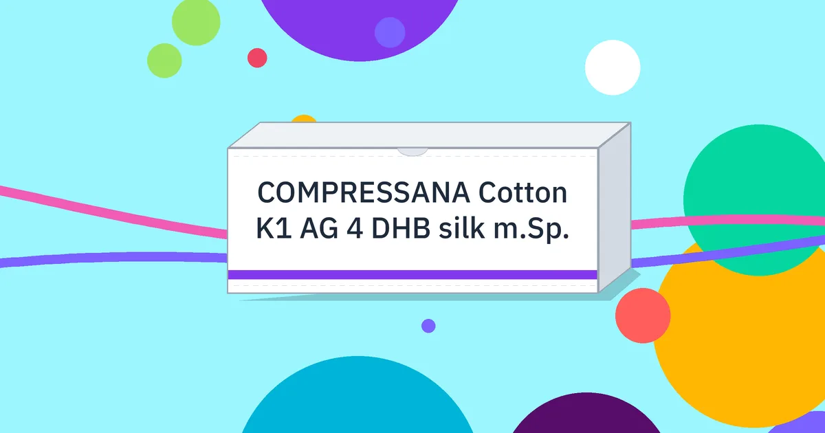 Symbolbild: Packung mit der Aufschrift COMPRESSANA Cotton K1 AG 4 DHB silk m.Sp. (PZN 11393362) – Verfügbarkeit und Bezug in Apotheken in Frankfurt am Main
