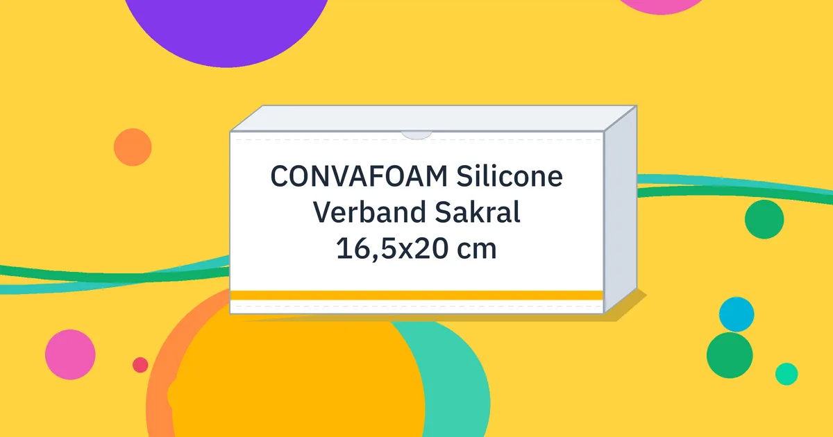 Symbolbild: Packung mit der Aufschrift CONVAFOAM Silicone Verband Sakral 16,5x20 cm (PZN 17256548) – Verfügbarkeit und Bezug in Apotheken in Frankfurt am Main