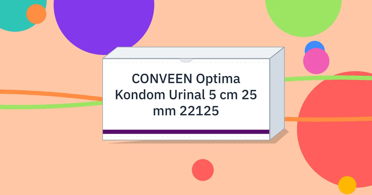 Symbolbild: Packung mit der Aufschrift CONVEEN Optima Kondom Urinal 5 cm 25 mm 22125 (PZN 02326645) – Verfügbarkeit und Bezug in Apotheken in Frankfurt am Main