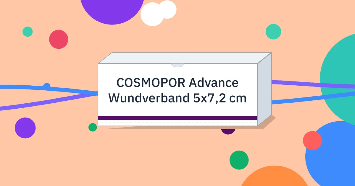 Symbolbild: Packung mit der Aufschrift COSMOPOR Advance Wundverband 5x7,2 cm (PZN 19397230) – Verfügbarkeit und Bezug in Apotheken in Frankfurt am Main