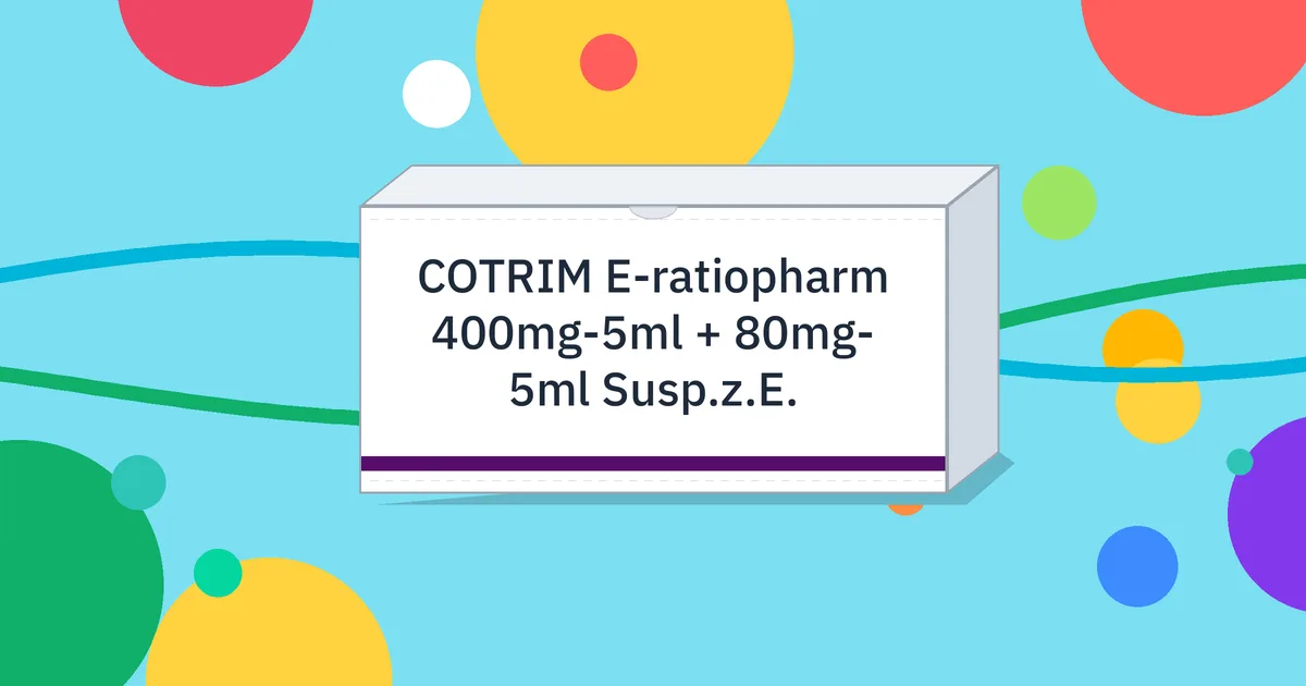 Symbolbild: Packung mit der Aufschrift COTRIM E-ratiopharm 400mg-5ml + 80mg-5ml Susp.z.E. (PZN 17550590) – Verfügbarkeit und Bezug in Apotheken in Frankfurt am Main