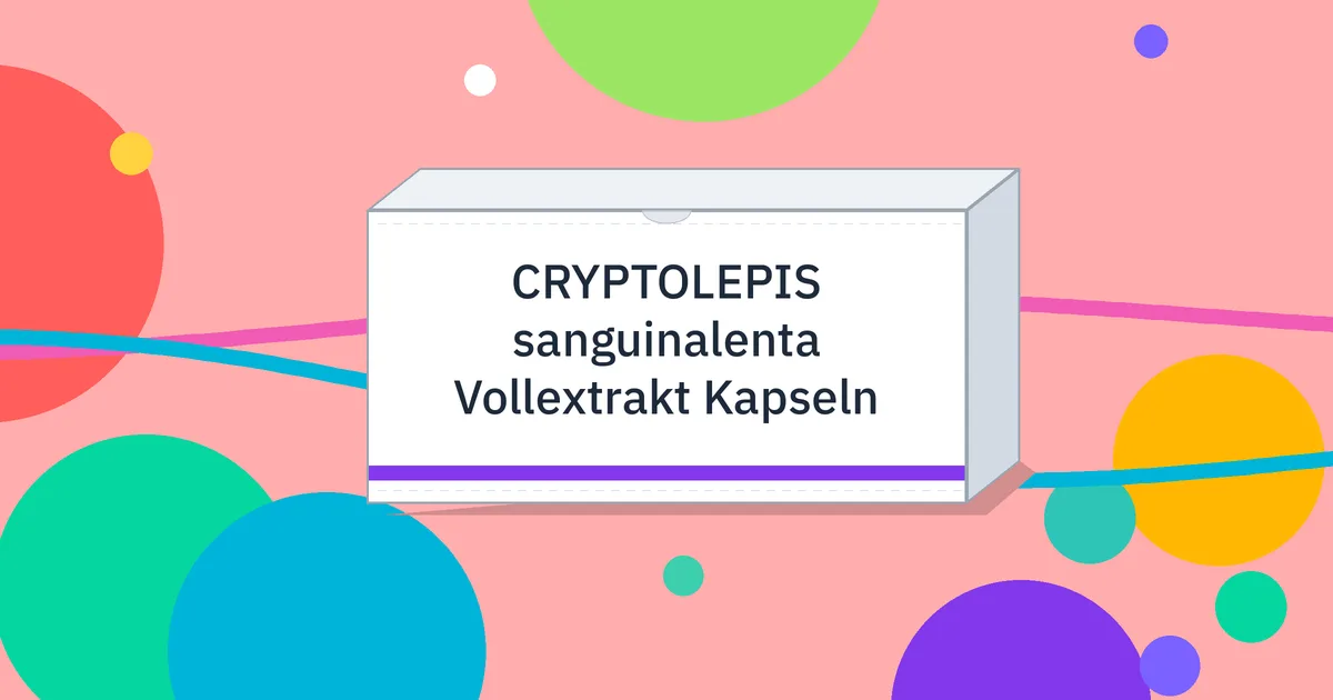 Symbolbild: Packung mit der Aufschrift CRYPTOLEPIS sanguinalenta Vollextrakt Kapseln (PZN 14054672) – Verfügbarkeit und Bezug in Apotheken in Frankfurt am Main