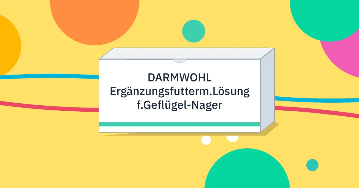 Symbolbild: Packung mit der Aufschrift DARMWOHL Ergänzungsfutterm.Lösung f.Geflügel-Nager (PZN 14448709) – Verfügbarkeit und Bezug in Apotheken in Frankfurt am Main