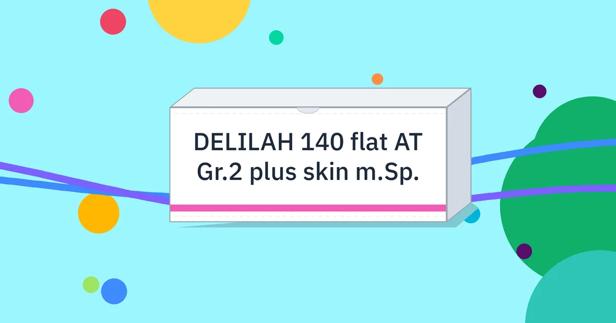 Symbolbild: Packung mit der Aufschrift DELILAH 140 flat AT Gr.2 plus skin m.Sp. (PZN 14247974) – Verfügbarkeit und Bezug in Apotheken in Frankfurt am Main