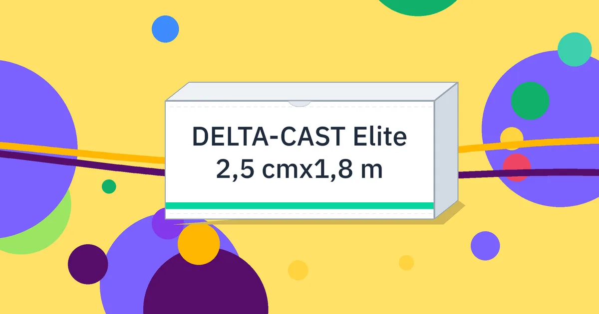 Symbolbild: Packung mit der Aufschrift DELTA-CAST Elite 2,5 cmx1,8 m (PZN 15565452) – Verfügbarkeit und Bezug in Apotheken in Frankfurt am Main