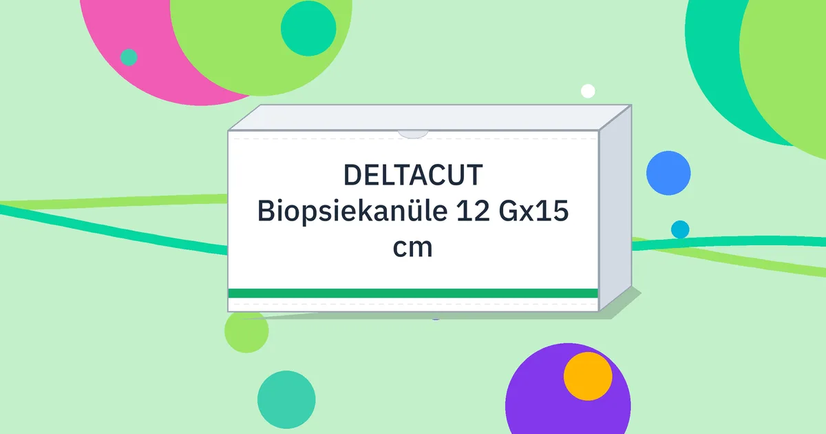 Symbolbild: Packung mit der Aufschrift DELTACUT Biopsiekanüle 12 Gx15 cm (PZN 06935849) – Verfügbarkeit und Bezug in Apotheken in Frankfurt am Main