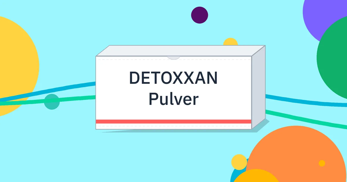 Symbolbild: Packung mit der Aufschrift DETOXXAN Pulver (PZN 13867278) – Verfügbarkeit und Bezug in Apotheken in Frankfurt am Main