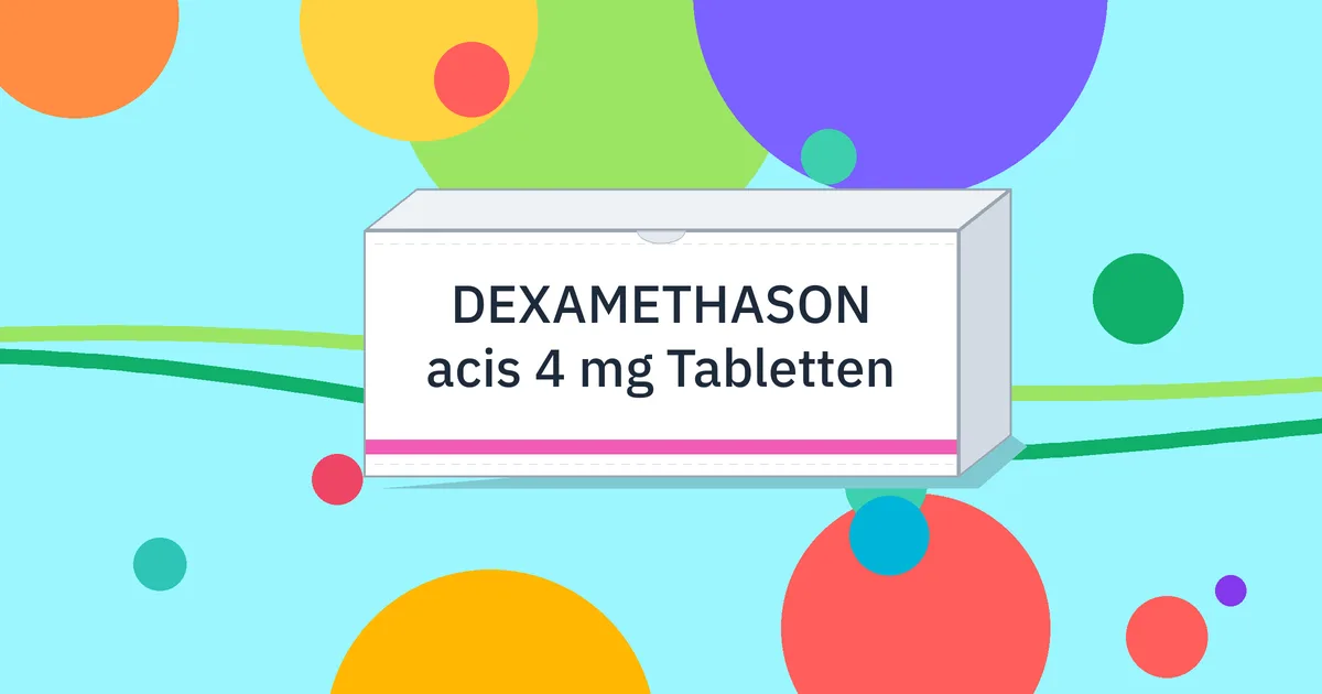 Symbolbild: Packung mit der Aufschrift DEXAMETHASON acis 4 mg Tabletten (PZN 06846637) – Verfügbarkeit und Bezug in Apotheken in Frankfurt am Main