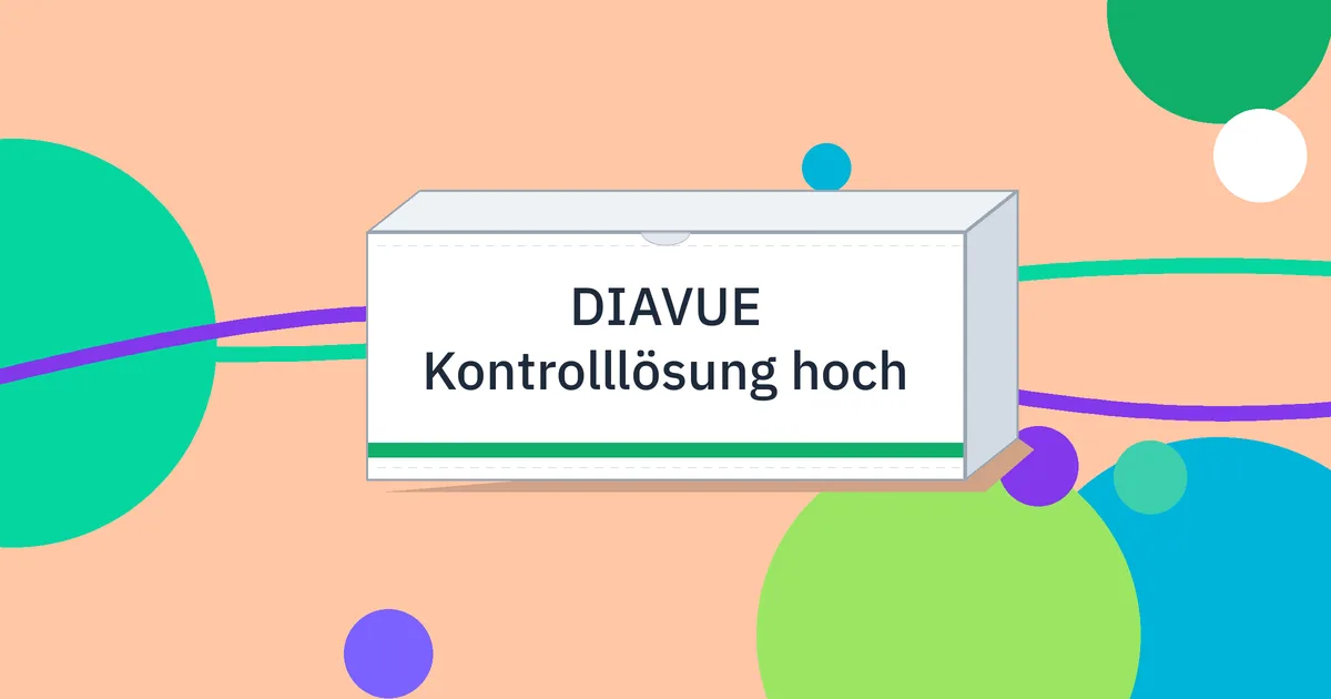 Symbolbild: Packung mit der Aufschrift DIAVUE Kontrolllösung hoch (PZN 08738515) – Verfügbarkeit und Bezug in Apotheken in Frankfurt am Main
