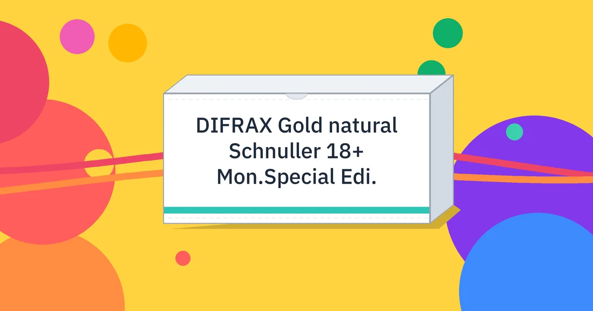 Symbolbild: Packung mit der Aufschrift DIFRAX Gold natural Schnuller 18+ Mon.Special Edi. (PZN 12732004) – Verfügbarkeit und Bezug in Apotheken in Frankfurt am Main