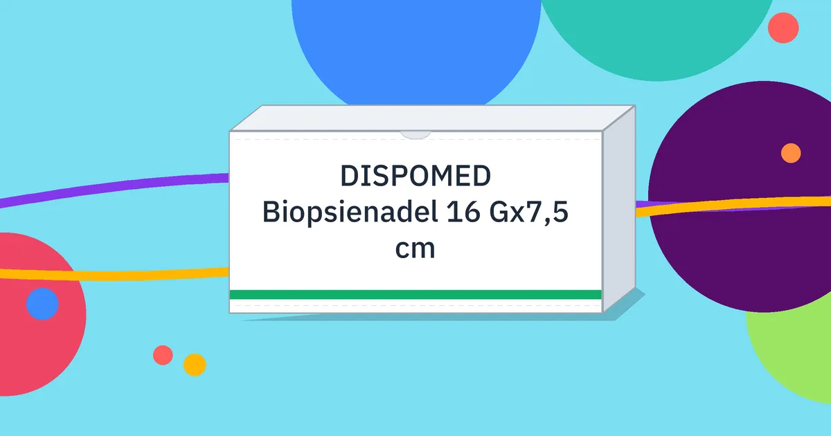 Symbolbild: Packung mit der Aufschrift DISPOMED Biopsienadel 16 Gx7,5 cm (PZN 08495159) – Verfügbarkeit und Bezug in Apotheken in Frankfurt am Main