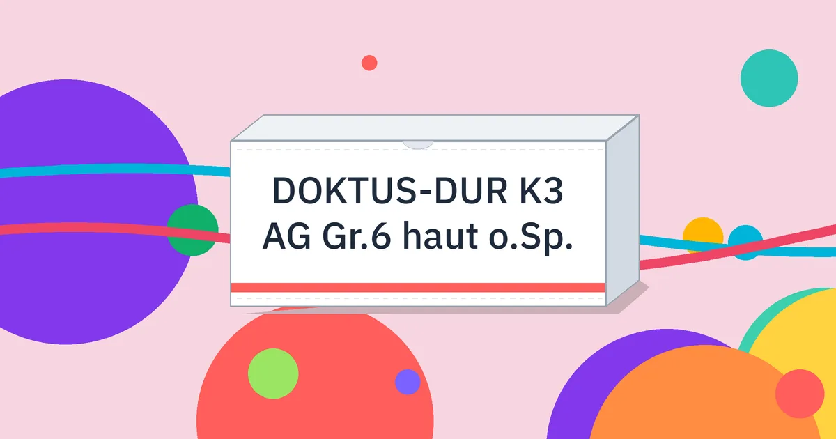 Symbolbild: Packung mit der Aufschrift DOKTUS-DUR K3 AG Gr.6 haut o.Sp. (PZN 00597216) – Verfügbarkeit und Bezug in Apotheken in Frankfurt am Main