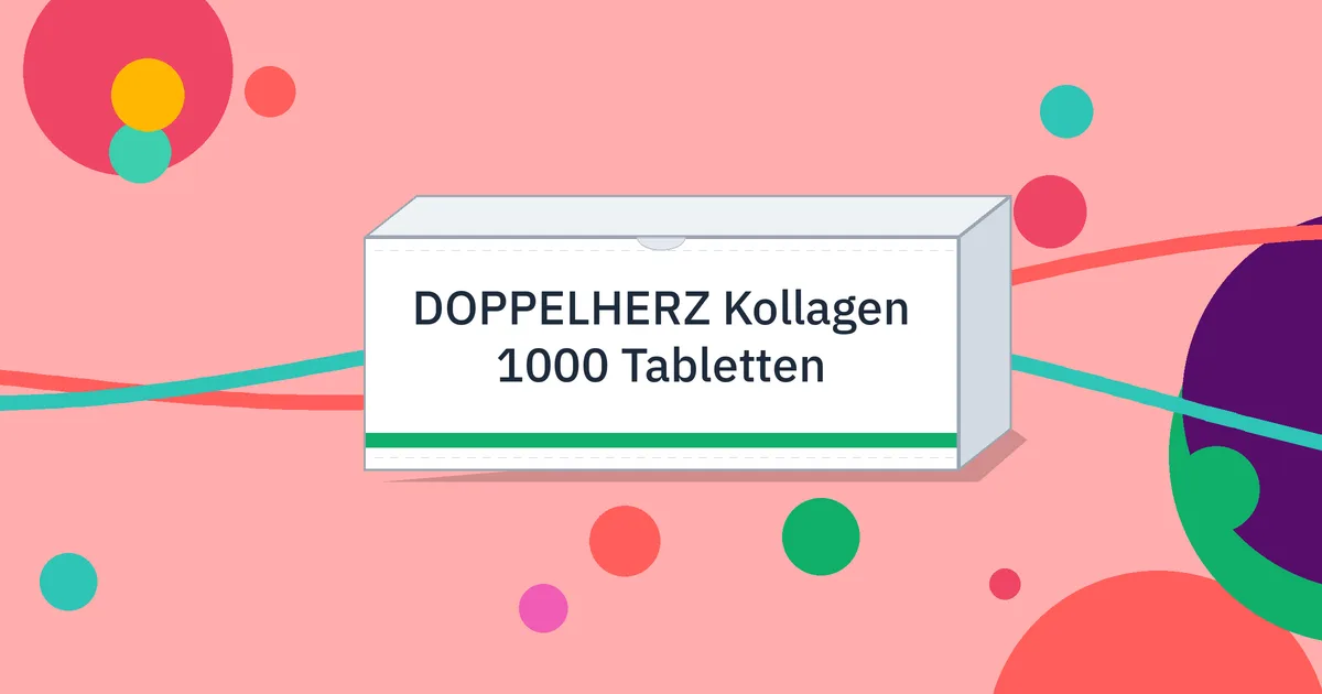 Symbolbild: Packung mit der Aufschrift DOPPELHERZ Kollagen 1000 Tabletten (PZN 18389369) – Verfügbarkeit und Bezug in Apotheken in Frankfurt am Main