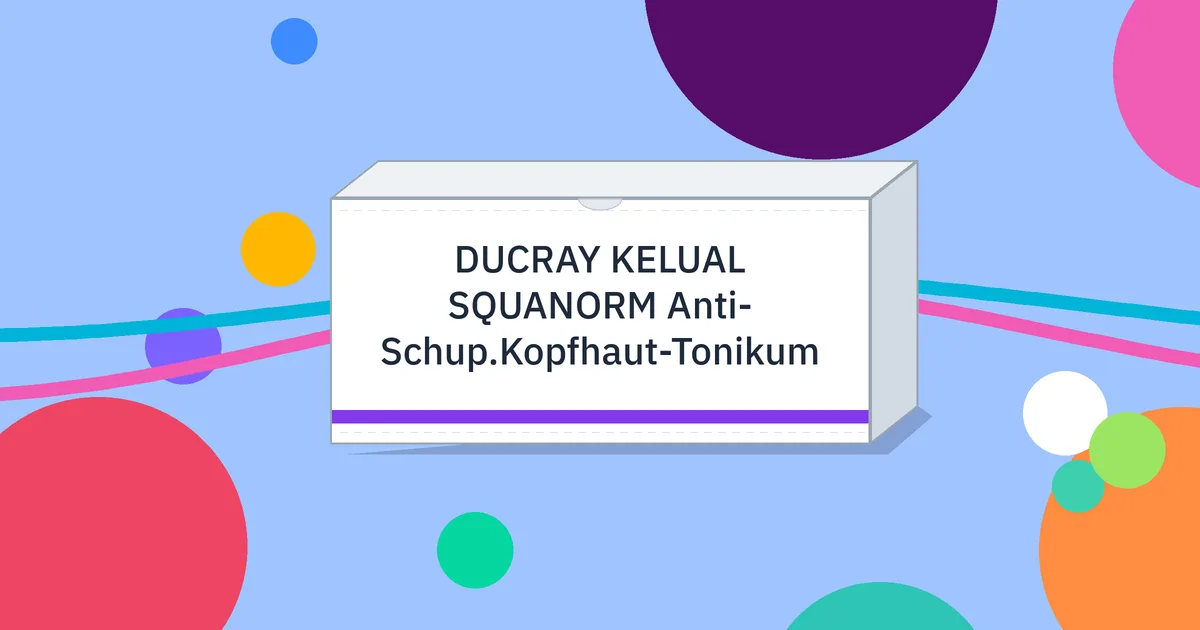 Symbolbild: Packung mit der Aufschrift DUCRAY KELUAL SQUANORM Anti-Schup.Kopfhaut-Tonikum (PZN 19179556) – Verfügbarkeit und Bezug in Apotheken in Frankfurt am Main