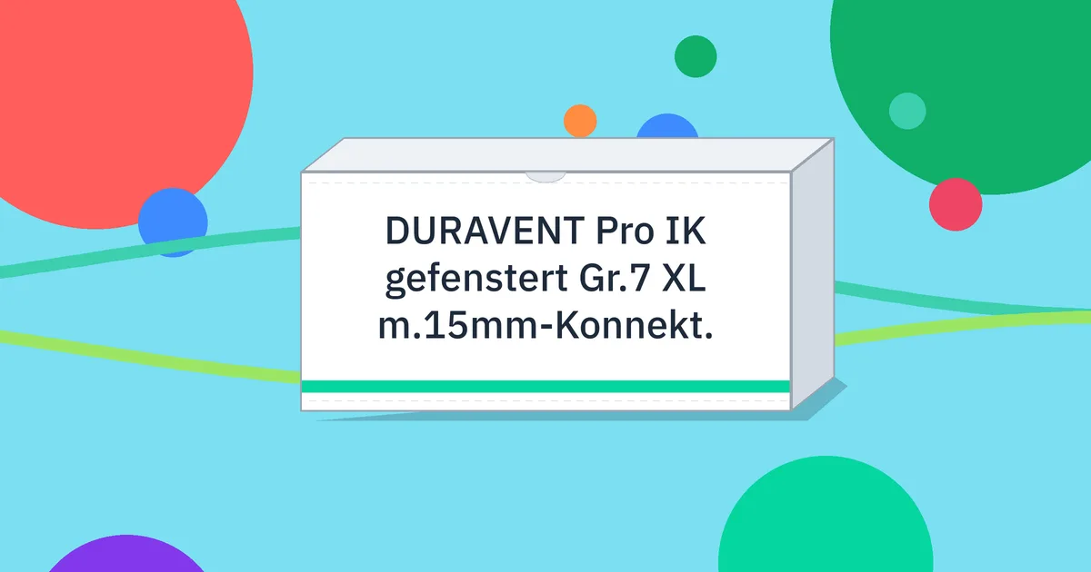 Symbolbild: Packung mit der Aufschrift DURAVENT Pro IK gefenstert Gr.7 XL m.15mm-Konnekt. (PZN 19243248) – Verfügbarkeit und Bezug in Apotheken in Frankfurt am Main