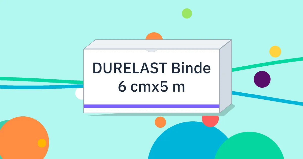 Symbolbild: Packung mit der Aufschrift DURELAST Binde 6 cmx5 m (PZN 11382418) – Verfügbarkeit und Bezug in Apotheken in Frankfurt am Main