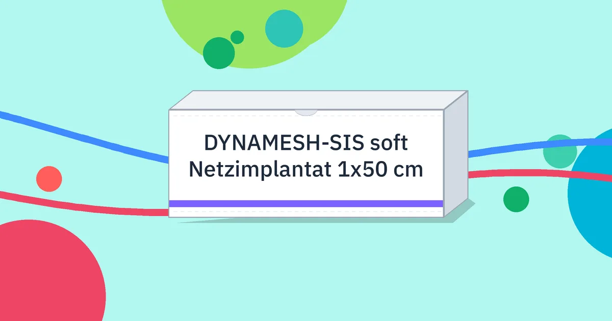 Symbolbild: Packung mit der Aufschrift DYNAMESH-SIS soft Netzimplantat 1x50 cm (PZN 09257781) – Verfügbarkeit und Bezug in Apotheken in Frankfurt am Main