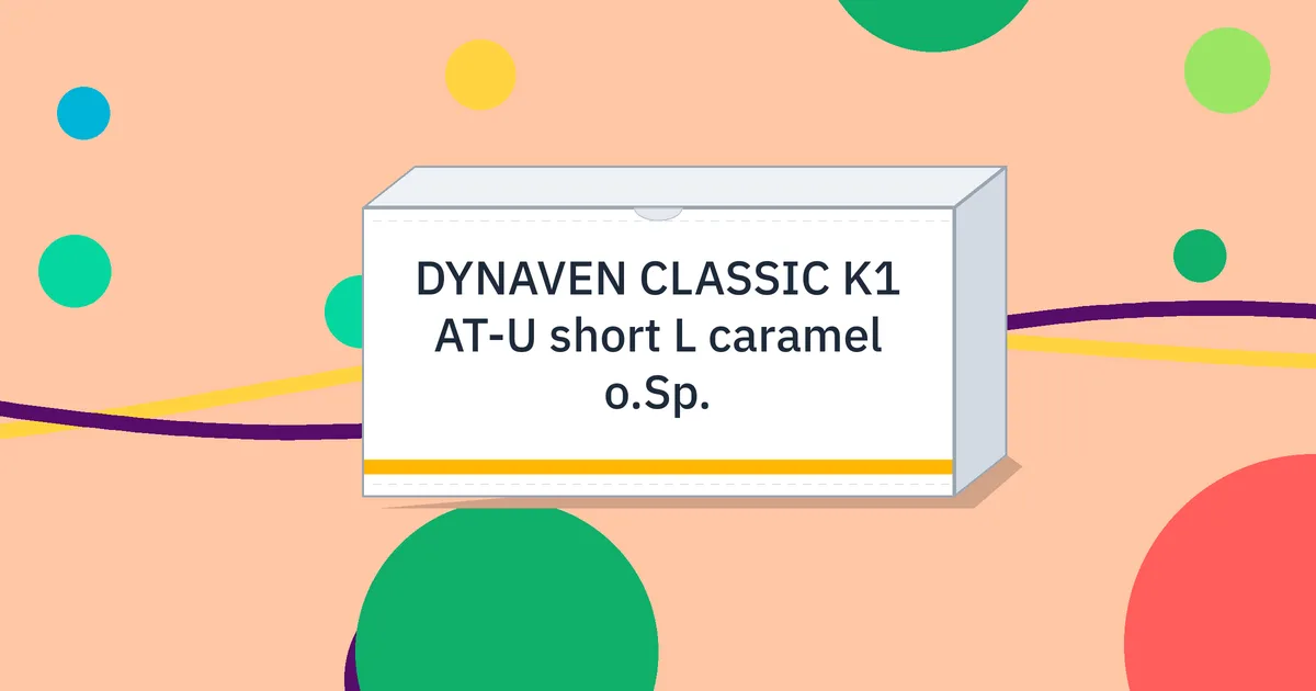 Symbolbild: Packung mit der Aufschrift DYNAVEN CLASSIC K1 AT-U short L caramel o.Sp. (PZN 18416698) – Verfügbarkeit und Bezug in Apotheken in Frankfurt am Main