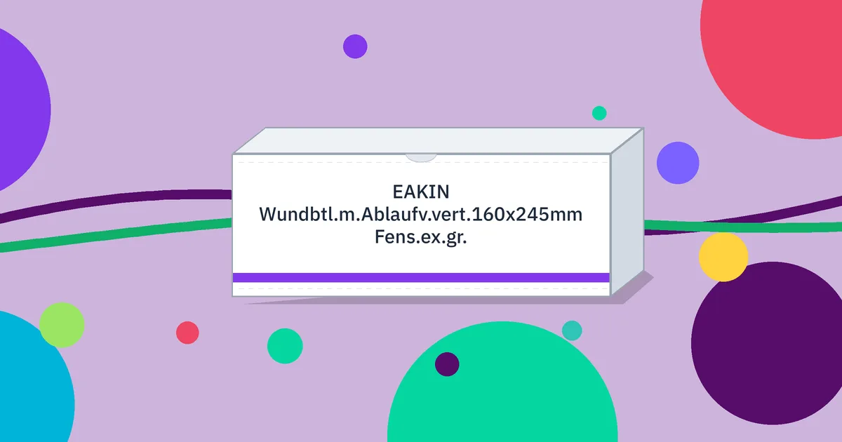 Symbolbild: Packung mit der Aufschrift EAKIN Wundbtl.m.Ablaufv.vert.160x245mm Fens.ex.gr. (PZN 09080319) – Verfügbarkeit und Bezug in Apotheken in Frankfurt am Main