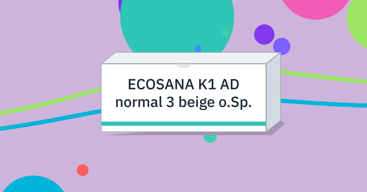 Symbolbild: Packung mit der Aufschrift ECOSANA K1 AD normal 3 beige o.Sp. (PZN 04724640) – Verfügbarkeit und Bezug in Apotheken in Frankfurt am Main