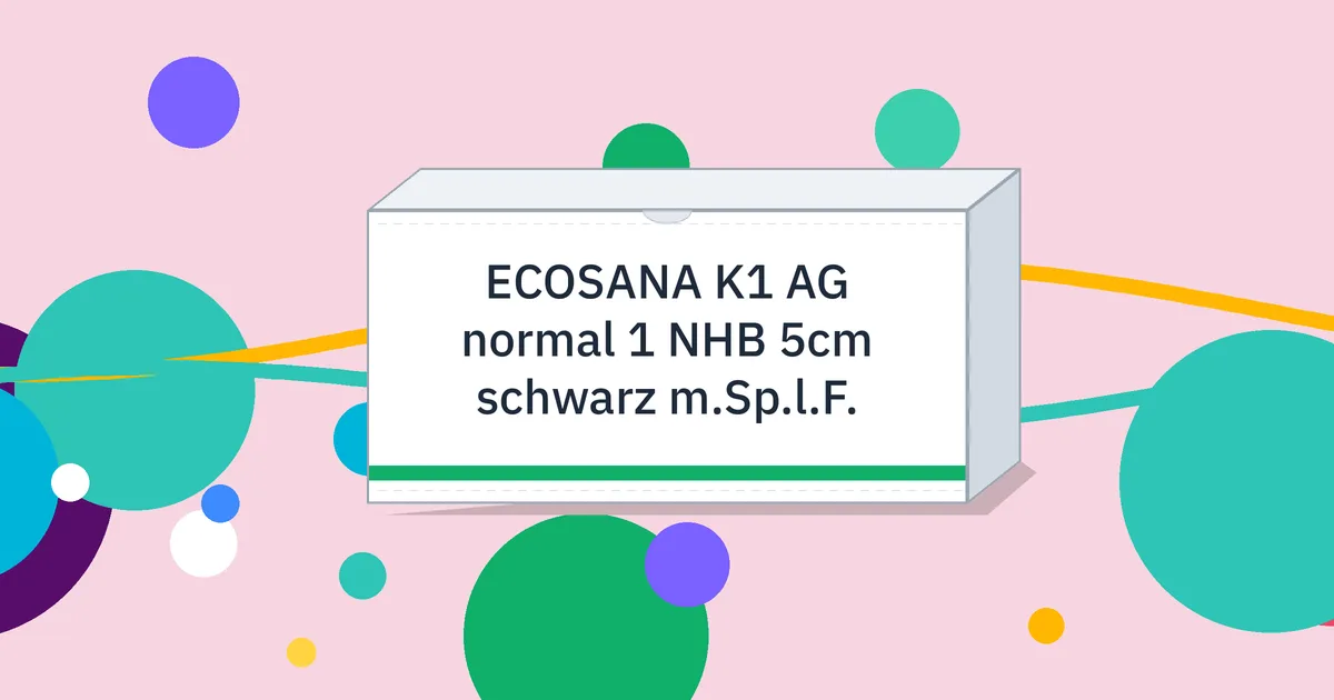 Symbolbild: Packung mit der Aufschrift ECOSANA K1 AG normal 1 NHB 5cm schwarz m.Sp.l.F. (PZN 04725622) – Verfügbarkeit und Bezug in Apotheken in Frankfurt am Main