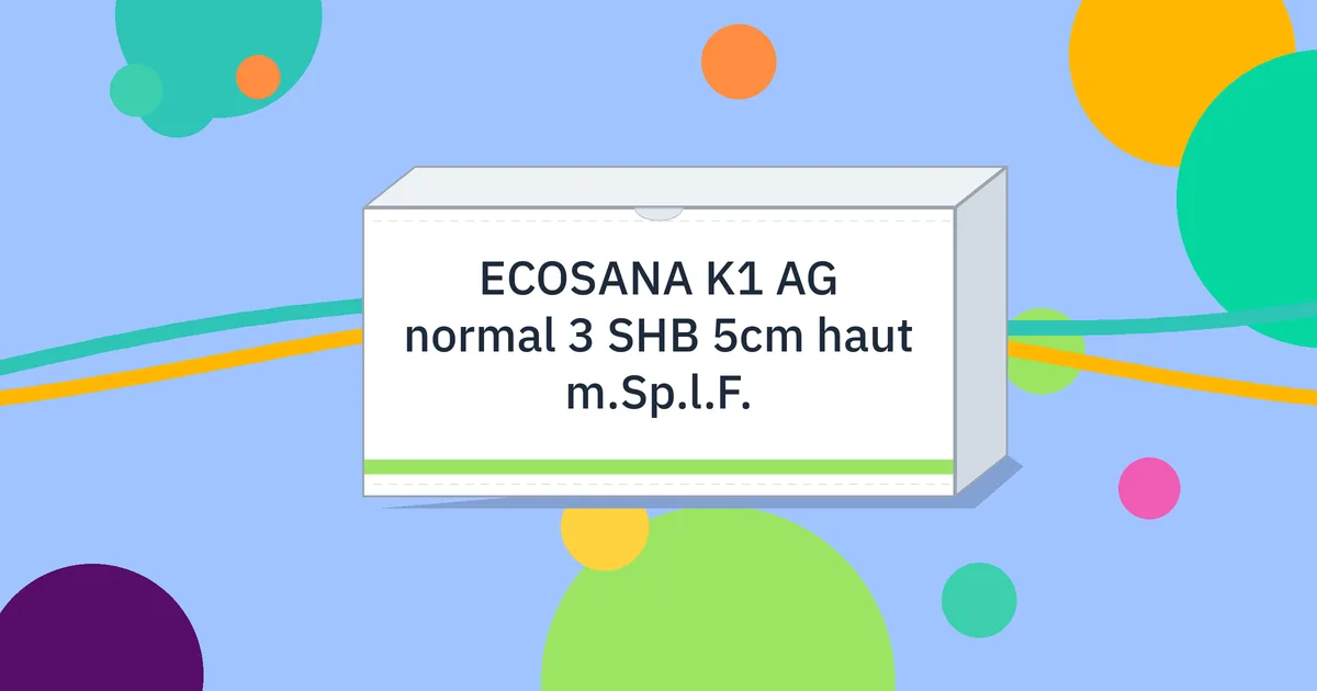 Symbolbild: Packung mit der Aufschrift ECOSANA K1 AG normal 3 SHB 5cm haut m.Sp.l.F. (PZN 04727733) – Verfügbarkeit und Bezug in Apotheken in Frankfurt am Main