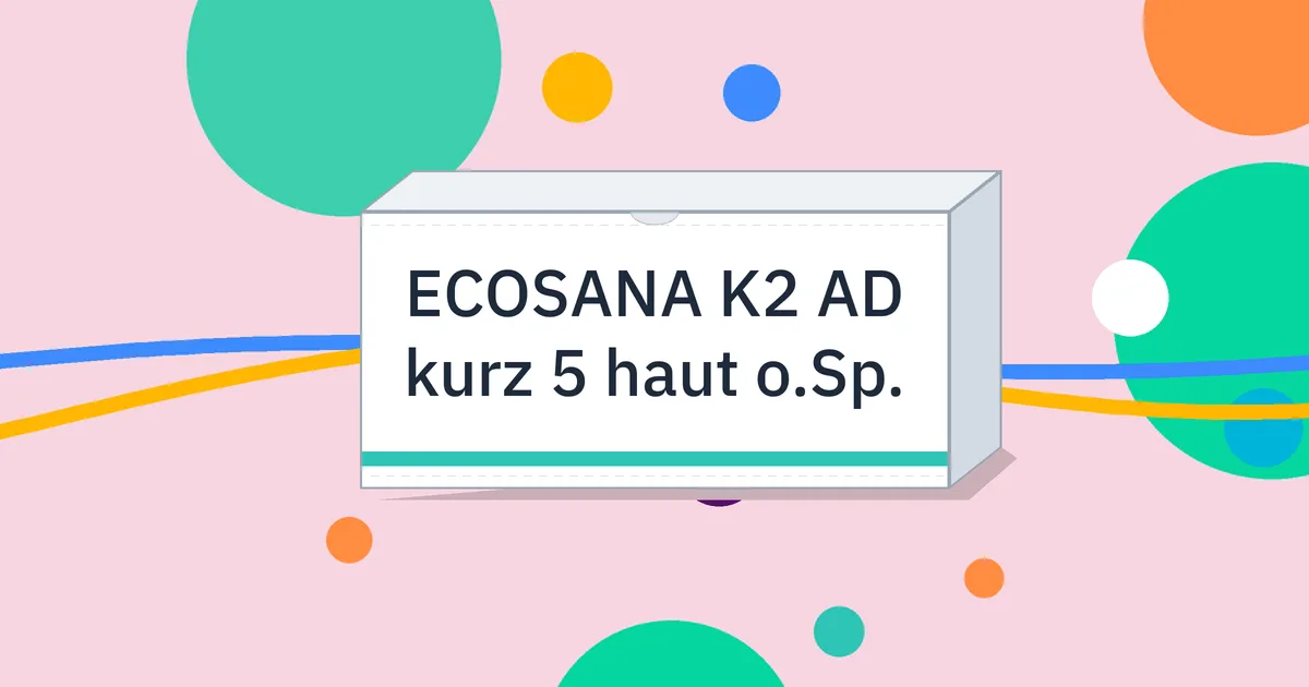 Symbolbild: Packung mit der Aufschrift ECOSANA K2 AD kurz 5 haut o.Sp. (PZN 01350340) – Verfügbarkeit und Bezug in Apotheken in Frankfurt am Main