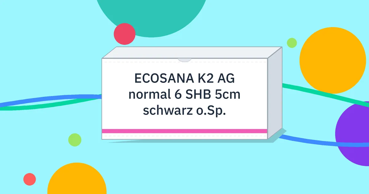 Symbolbild: Packung mit der Aufschrift ECOSANA K2 AG normal 6 SHB 5cm schwarz o.Sp. (PZN 01487211) – Verfügbarkeit und Bezug in Apotheken in Frankfurt am Main