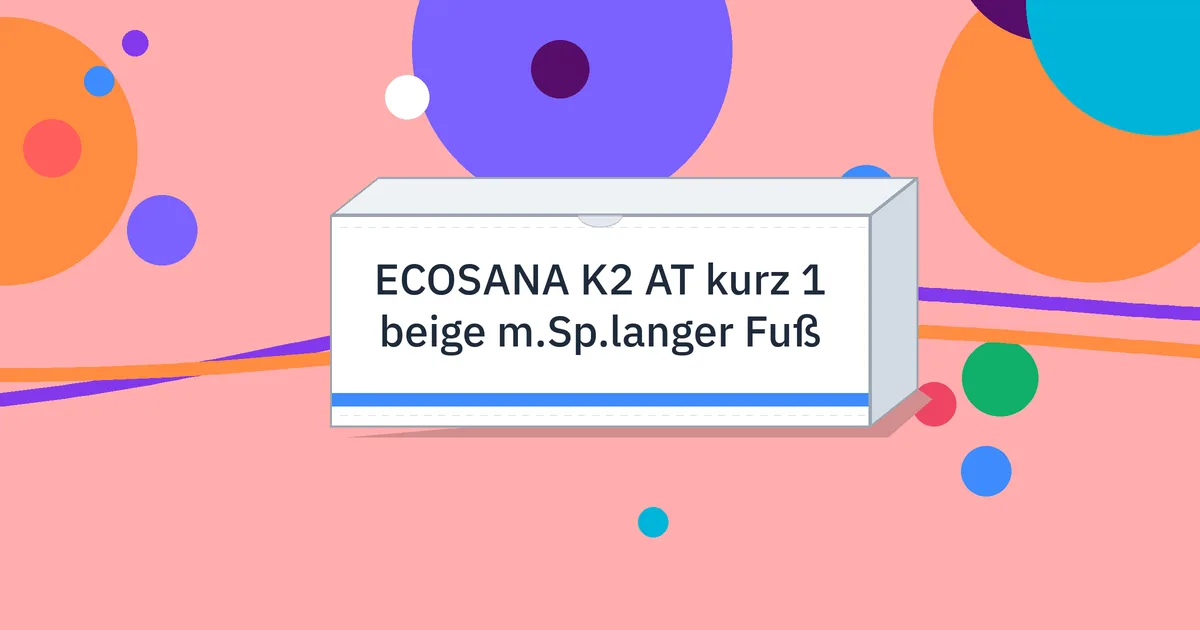 Symbolbild: Packung mit der Aufschrift ECOSANA K2 AT kurz 1 beige m.Sp.langer Fuß (PZN 10954309) – Verfügbarkeit und Bezug in Apotheken in Frankfurt am Main