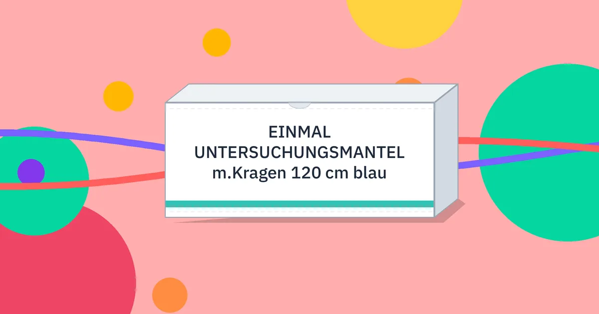 Symbolbild: Packung mit der Aufschrift EINMAL UNTERSUCHUNGSMANTEL m.Kragen 120 cm blau (PZN 10406476) – Verfügbarkeit und Bezug in Apotheken in Frankfurt am Main