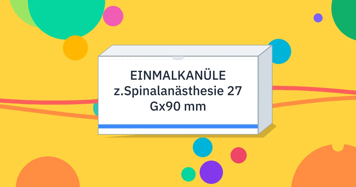 Symbolbild: Packung mit der Aufschrift EINMALKANÜLE z.Spinalanästhesie 27 Gx90 mm (PZN 05897176) – Verfügbarkeit und Bezug in Apotheken in Frankfurt am Main