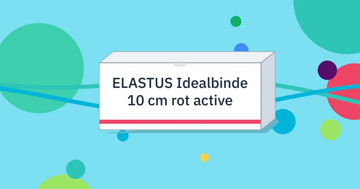 Symbolbild: Packung mit der Aufschrift ELASTUS Idealbinde 10 cm rot active (PZN 00649769) – Verfügbarkeit und Bezug in Apotheken in Frankfurt am Main