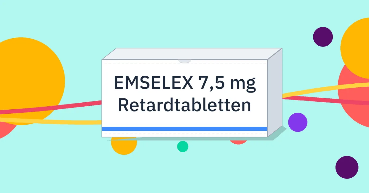 Symbolbild: Packung mit der Aufschrift EMSELEX 7,5 mg Retardtabletten (PZN 01754899) – Verfügbarkeit und Bezug in Apotheken in Frankfurt am Main