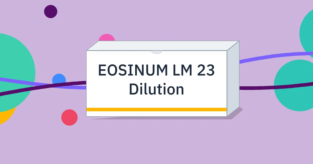 Symbolbild: Packung mit der Aufschrift EOSINUM LM 23 Dilution (PZN 16704743) – Verfügbarkeit und Bezug in Apotheken in Frankfurt am Main